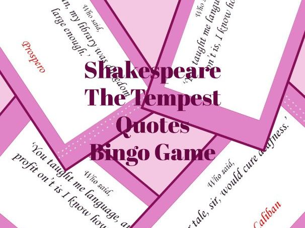 Shakespeare The Tempest Quotes Bingo Game Activity | Teaching Resources