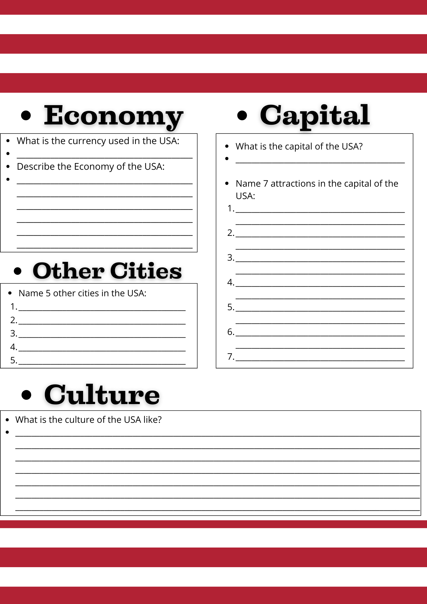 Country Study Research Project - USA - Social Studies Report - North ...