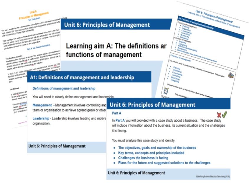 BTEC National in Business - Unit 6: Principles of Management Learning aim E resource bundle ...