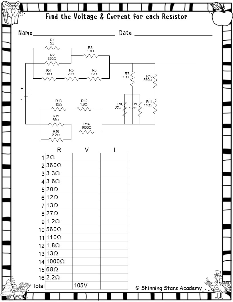 Ohm’s Law – 16 Resistors (Series / Parallel) (Find Voltage (V) and ...