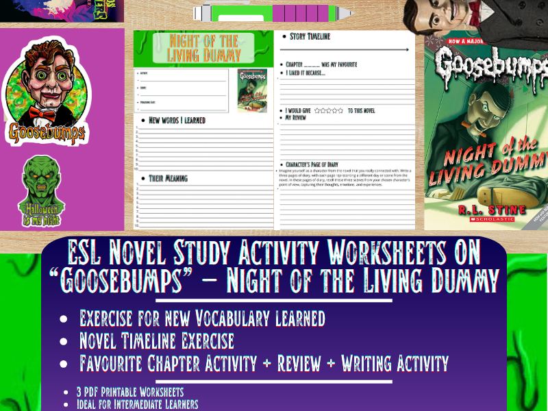 ESL Novel Study Worksheets - Night of the Living Dummy - Goosebumps - R ...
