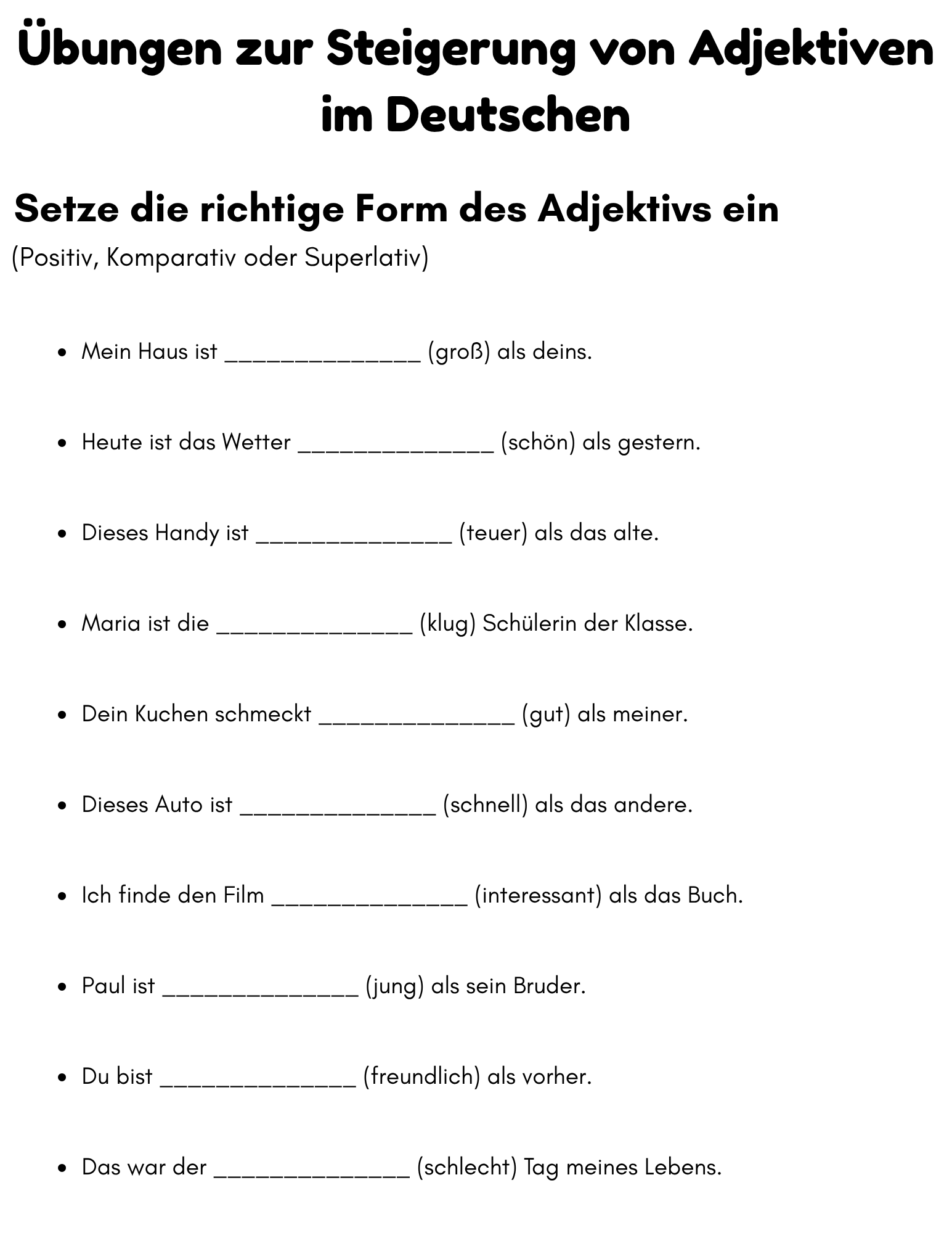 Übungen zur Steigerung von Adjektiven im Deutschen | Teaching Resources