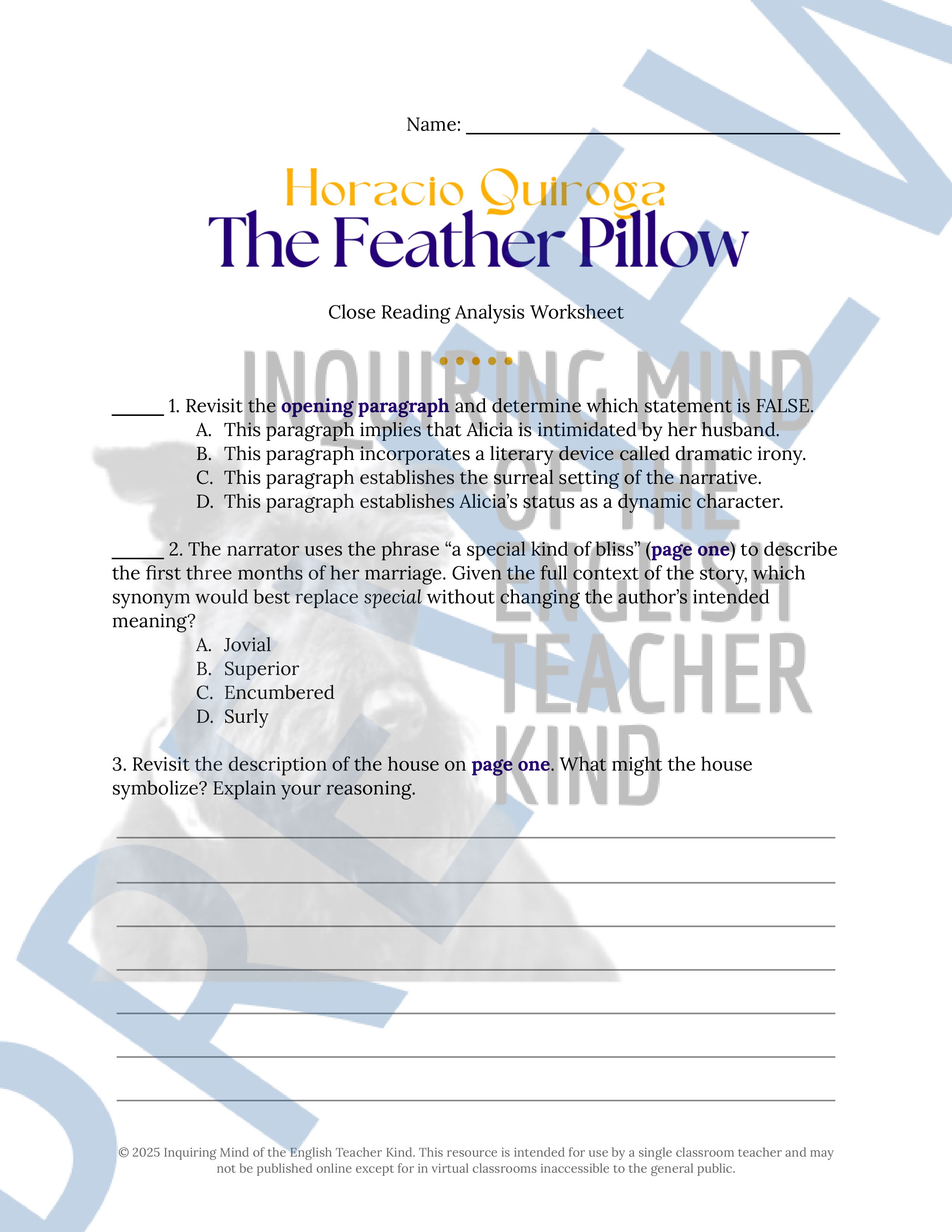 "The Feather Pillow" by Horacio Quiroga Gothic Literary Analysis ...