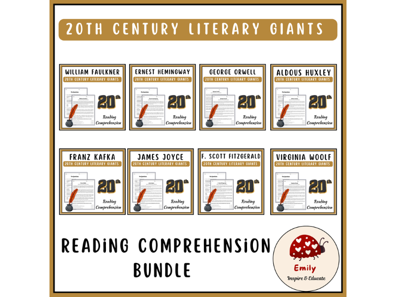 20th Century Literary Giants Reading Comprehension Passages & Questions ...