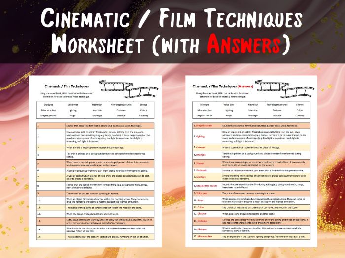 Cinematic / Film Techniques Worksheet | Teaching Resources