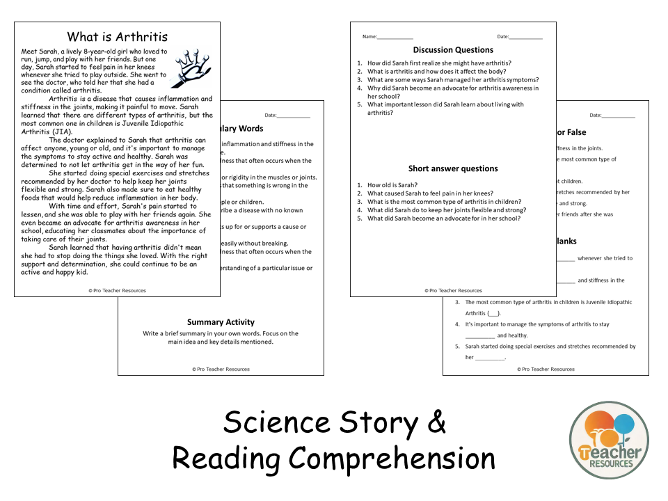 What is Arthritis Reading Science Story Comprehension Questions ...