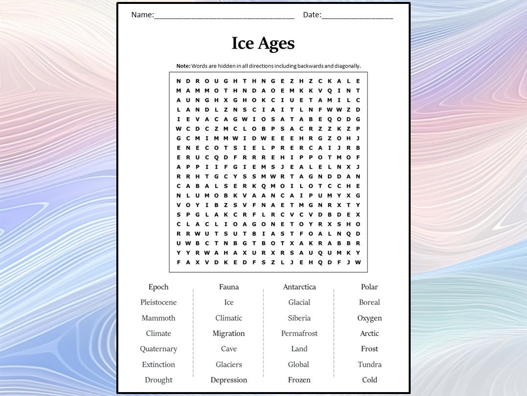 Ice Ages Word Search Puzzle Worksheet Activity | Teaching Resources