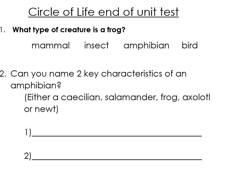 Life Cycles End Of Unit Test Year 5 Science Teaching Resources