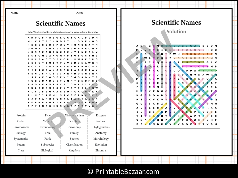 Scientific Names Word Search Puzzle Worksheet Activity | Teaching Resources