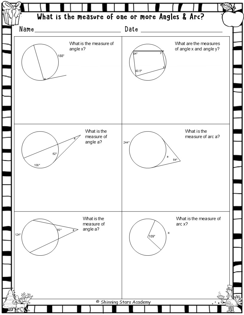 Measure of Arcs and Angles (One or More) Worksheets | Printable ...