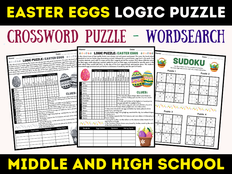Easter Eggs Logic Puzzle - Sudoku Activities Middle & High School Sub ...
