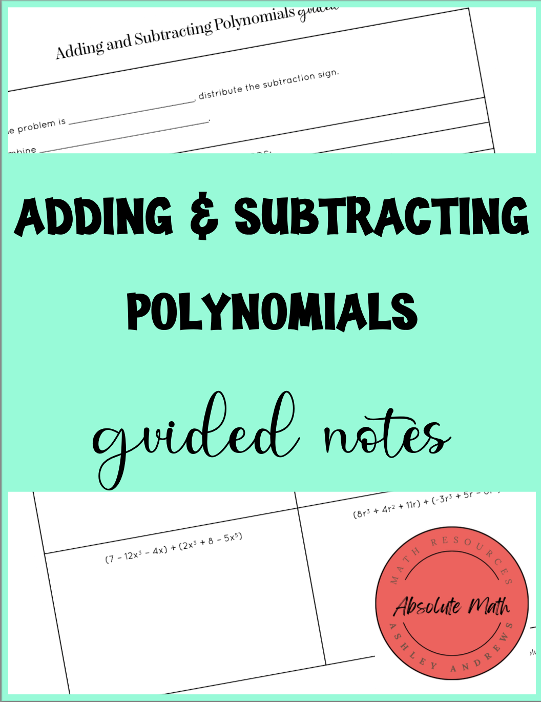 Adding And Subtracting Polynomials Notes Teaching Resources