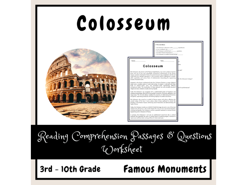 Colosseum Reading Comprehension Passages & Questions Worksheets ...