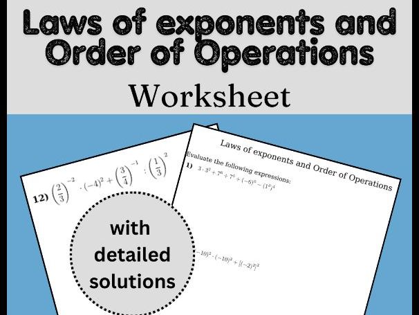 Laws of exponents and Order of Operations Worksheet (with solutions ...