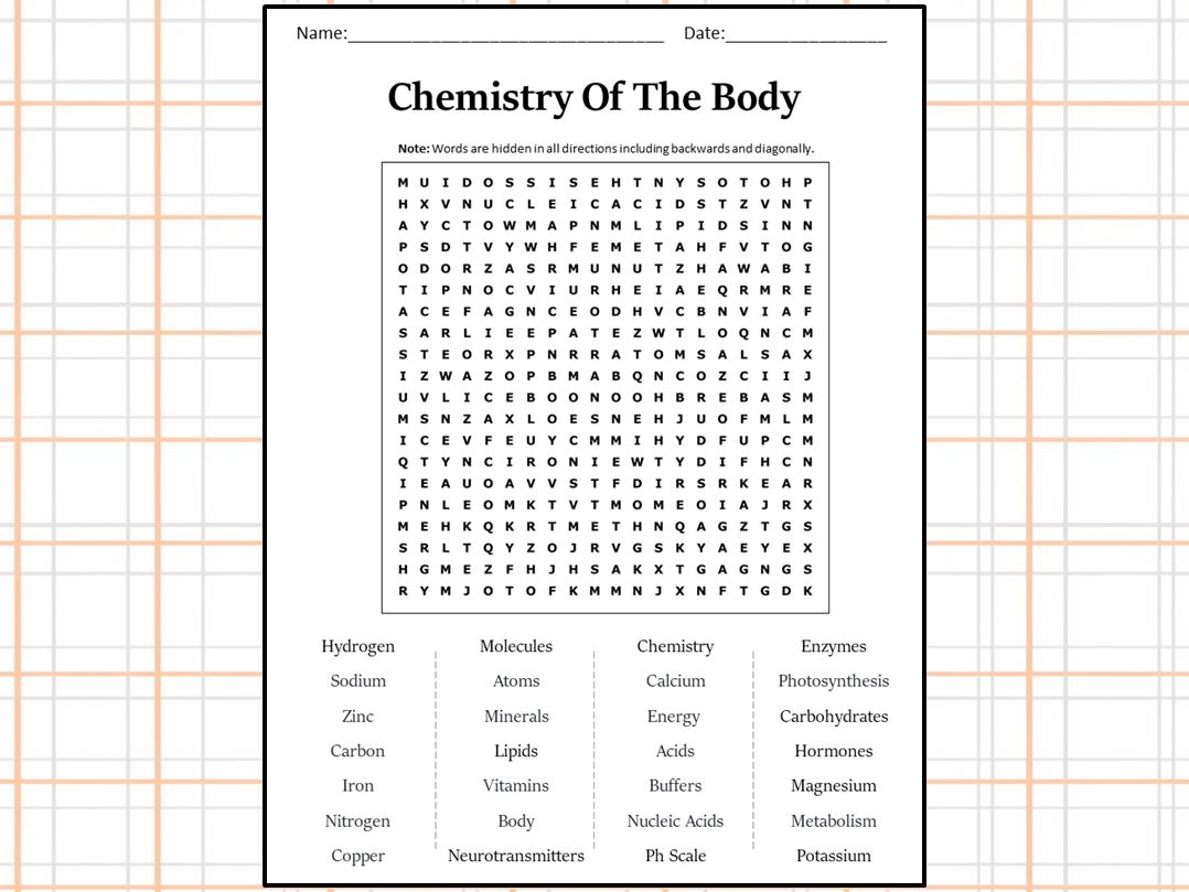 Chemistry Of The Body Word Search Puzzle Worksheet Activity | Teaching ...