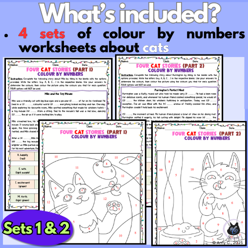 Cat Short Stories ESL/EFL Colour by Number: Vocabulary & Grammar Review ...