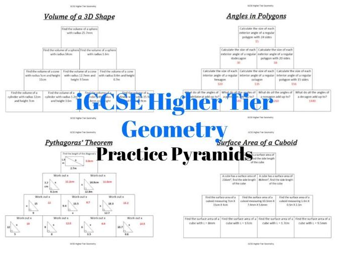 Igcse Higher Tier Maths Geometry Practice Pyramids Worksheets
