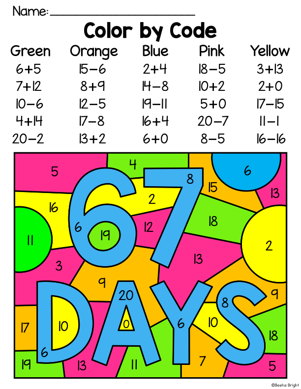67th day of school 67 Activities Math Worksheet 1st 2nd Grade ...