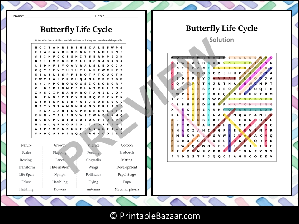 Butterfly Life Cycle Word Search at James Bohnsack blog