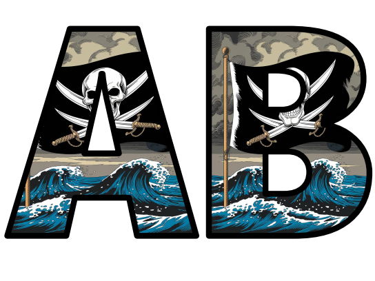 Jolly Roger Pirate Ship Flag Lettering Set Display Title Letters ...