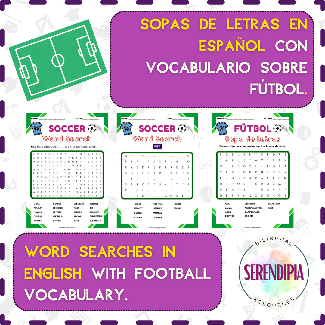 FOOTBALL WORD SEARCHES in English & Spanish | Sopas de letras Fútbol ...