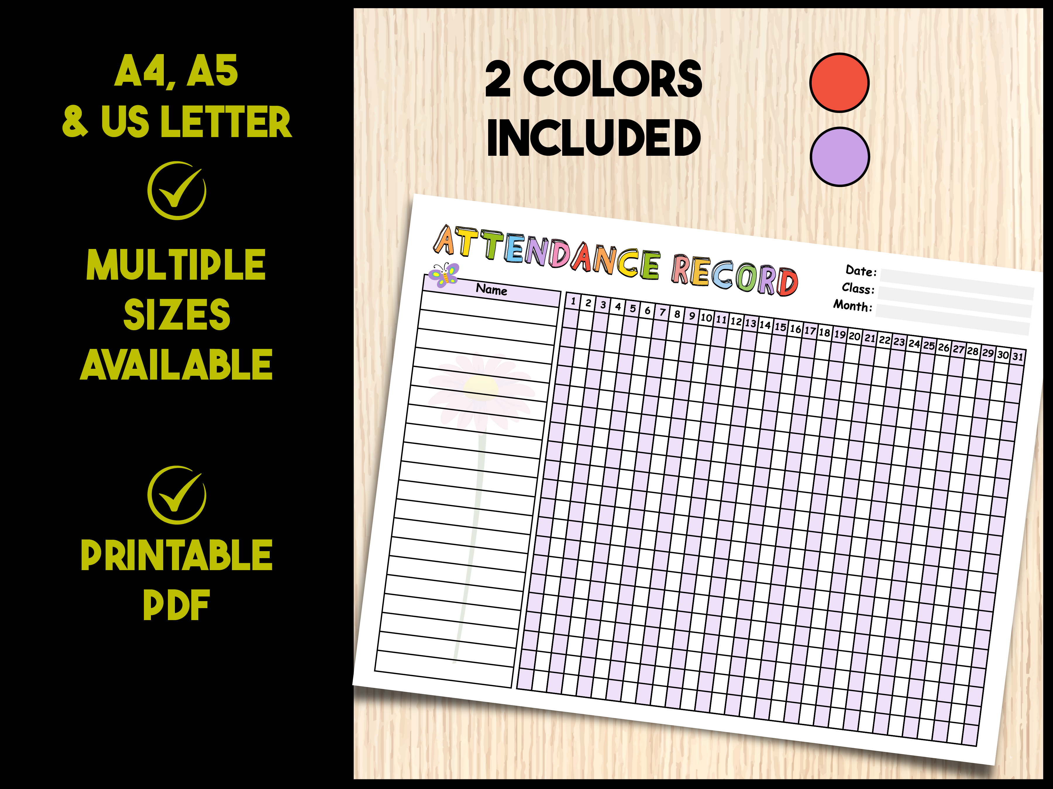 Printable Monthly Teacher Attendance Record, Teacher Log, Attendance ...
