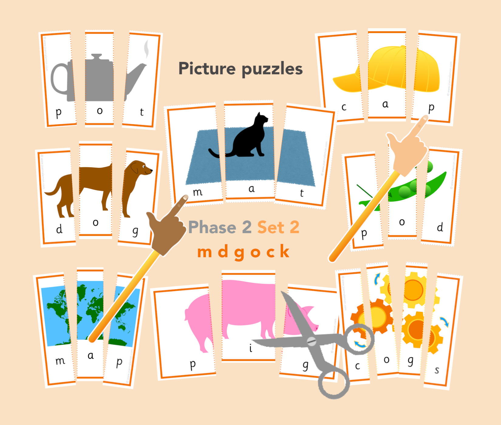 Phonics Phase 2 Word/picture puzzles (x2 sets) | Teaching Resources