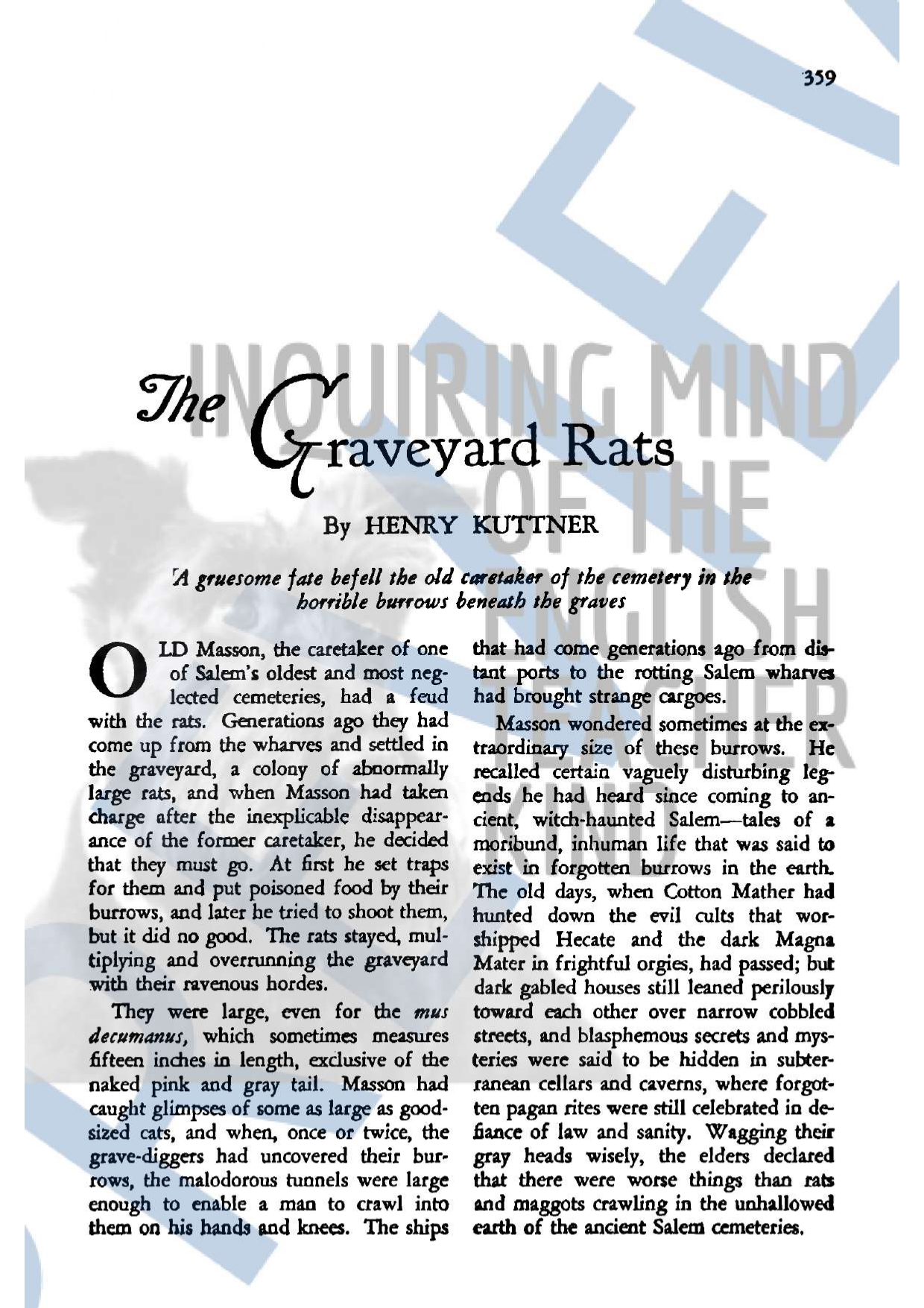 "The Graveyard Rats" by Henry Kuttner Quiz and Answer Key | Halloween ...