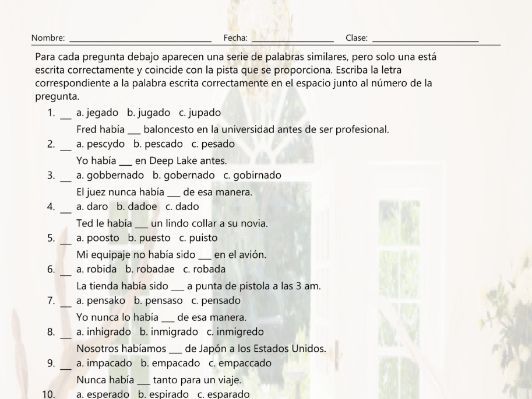 Past Perfect Tense Spelling Challenge Spanish Worksheet | Teaching ...