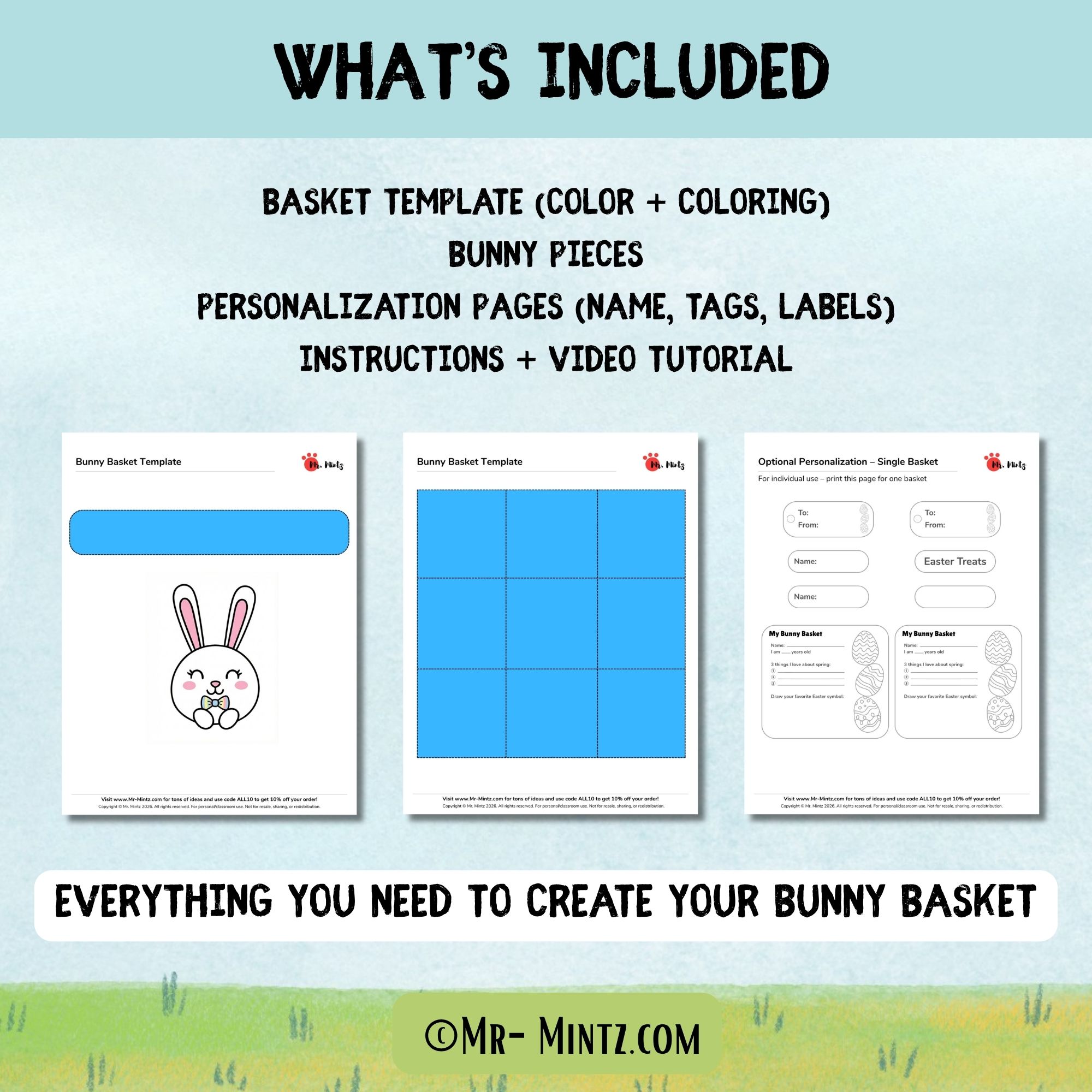 Easter Bunny Basket Craft for Kids | Printable Cut & Fold Template ...