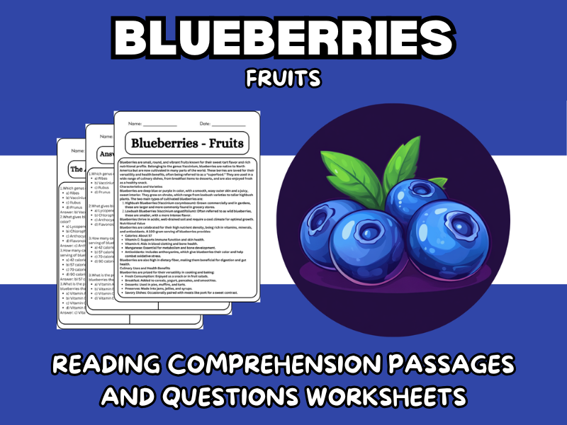 Blueberries - Fruits Reading Comprehension Passages and Questions ...