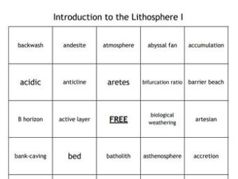 "The Lithosphere" Bingo set for a Physical Geography Course | Teaching ...