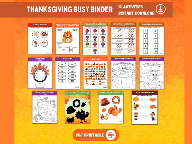 Printable Thanksgiving Busy Binder for Kids – Learning, Fun & Holiday ...