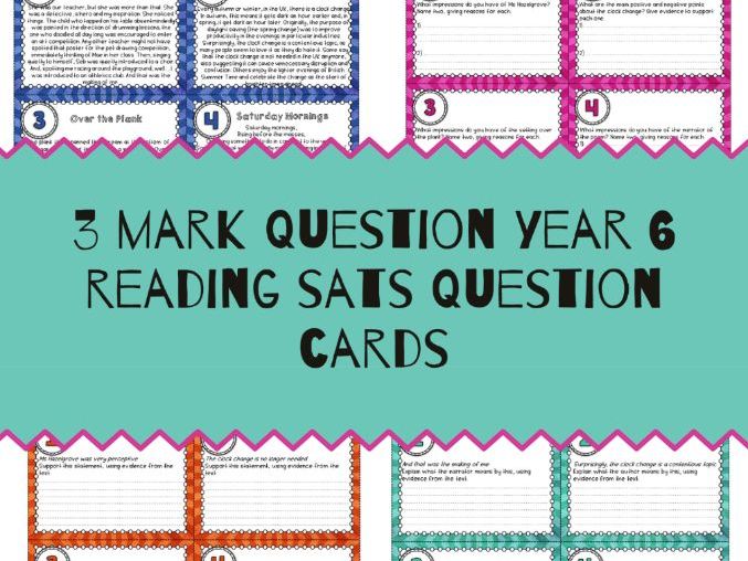 SATS Reading 3 Mark Question Cards Year 6 Teaching Resources