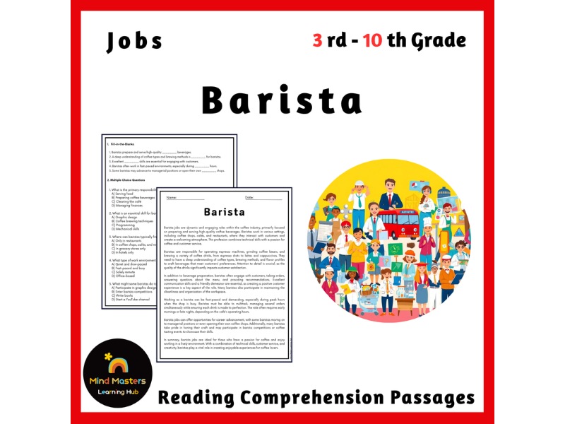 Barista Career Reading Comprehension Passages & Questions Worksheets ...