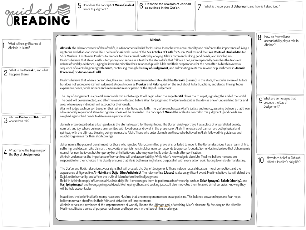 Islam: Akhirah Guided Reading | Teaching Resources
