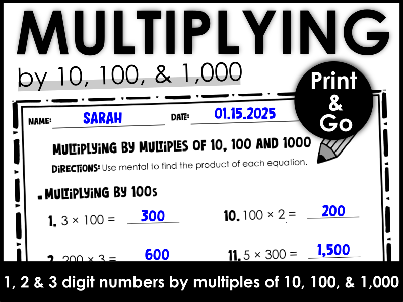 Multiplying by 10 100 1000 Worksheets | Teaching Resources