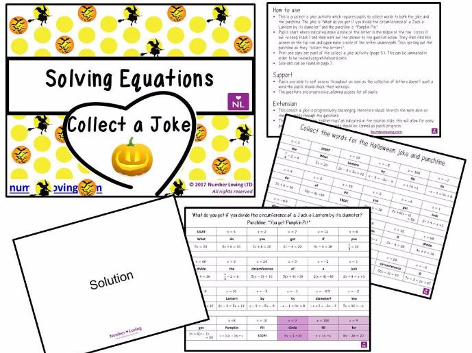 Solving Equations Collect a Joke Halloween Special | Teaching Resources