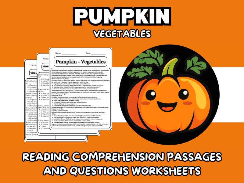 Pumpkin - Vegetables Reading Comprehension Passages and Questions ...