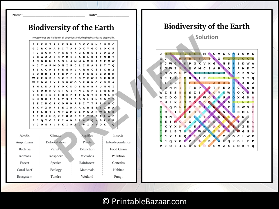 Biodiversity of the Earth Word Search Puzzle Worksheet Activity ...