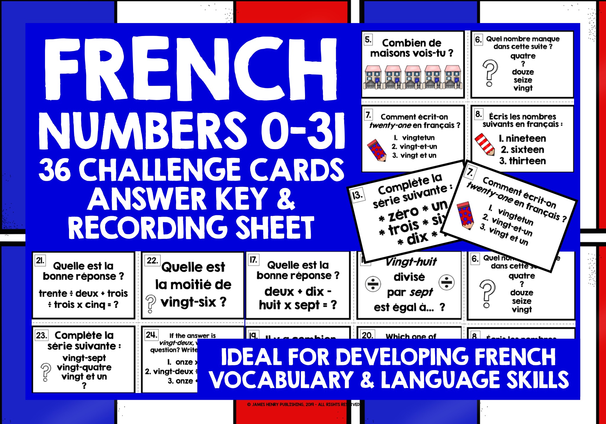 FRENCH NUMBERS 0-31 CHALLENGE CARDS | Teaching Resources