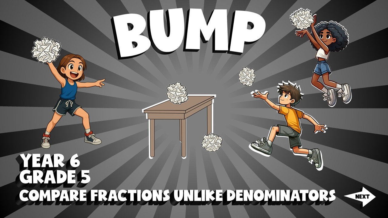 Compare Fractions Unlike Denominators BUMP Maths Game | No-Prep Year 6 ...