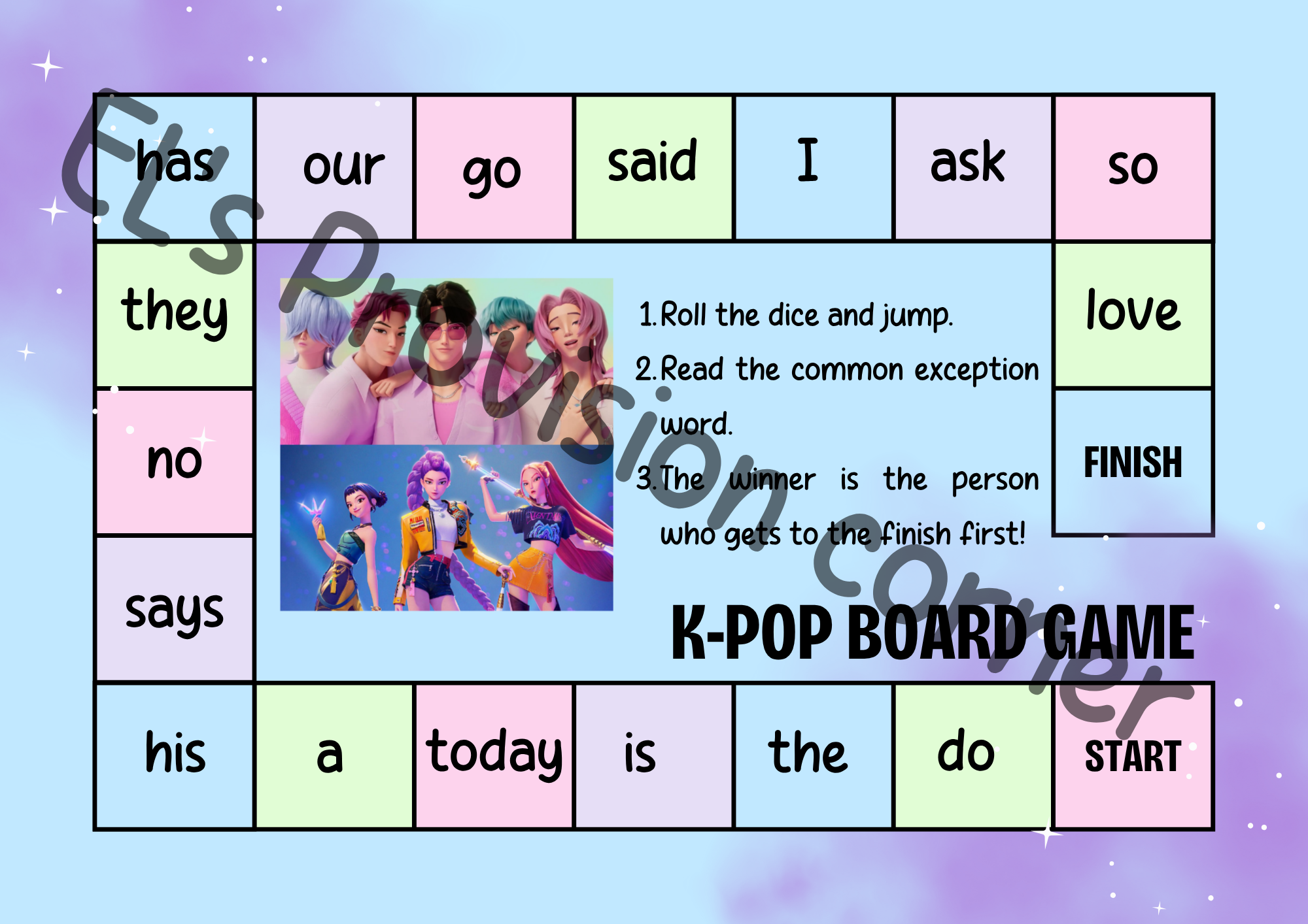 K-Pop style- Common exception word- board game | Teaching Resources