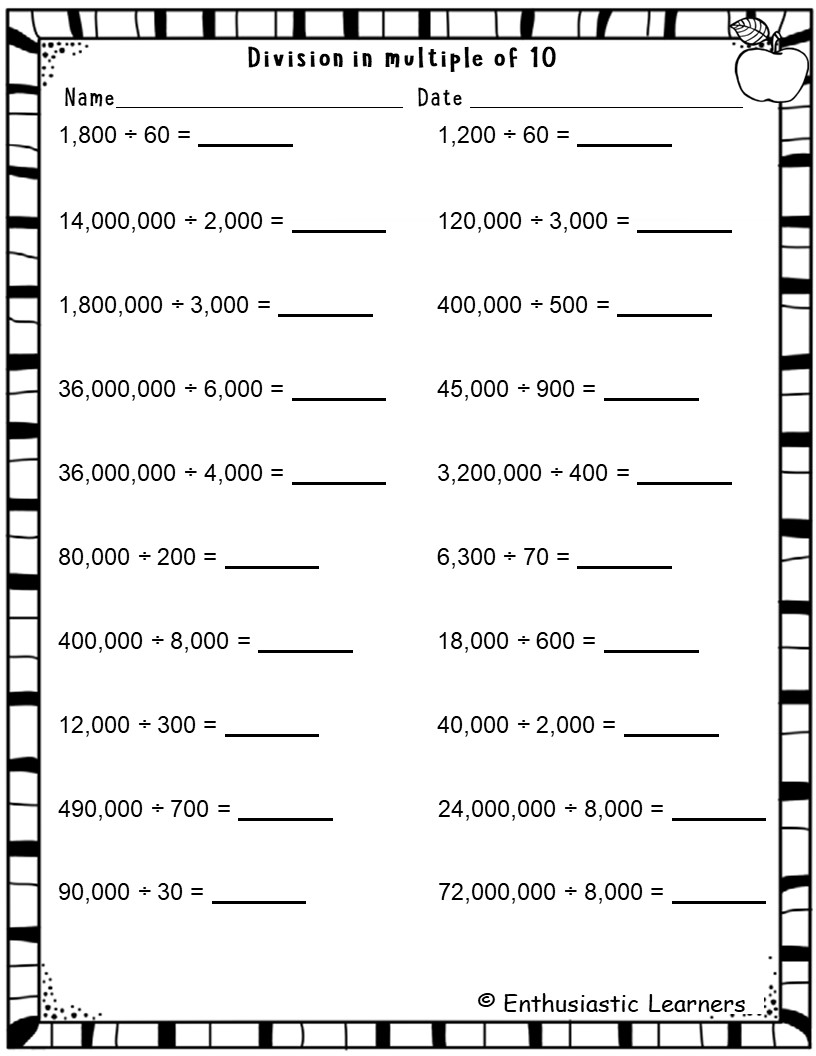 Division By Multiples Of 10 Worksheet Division With Decimals
