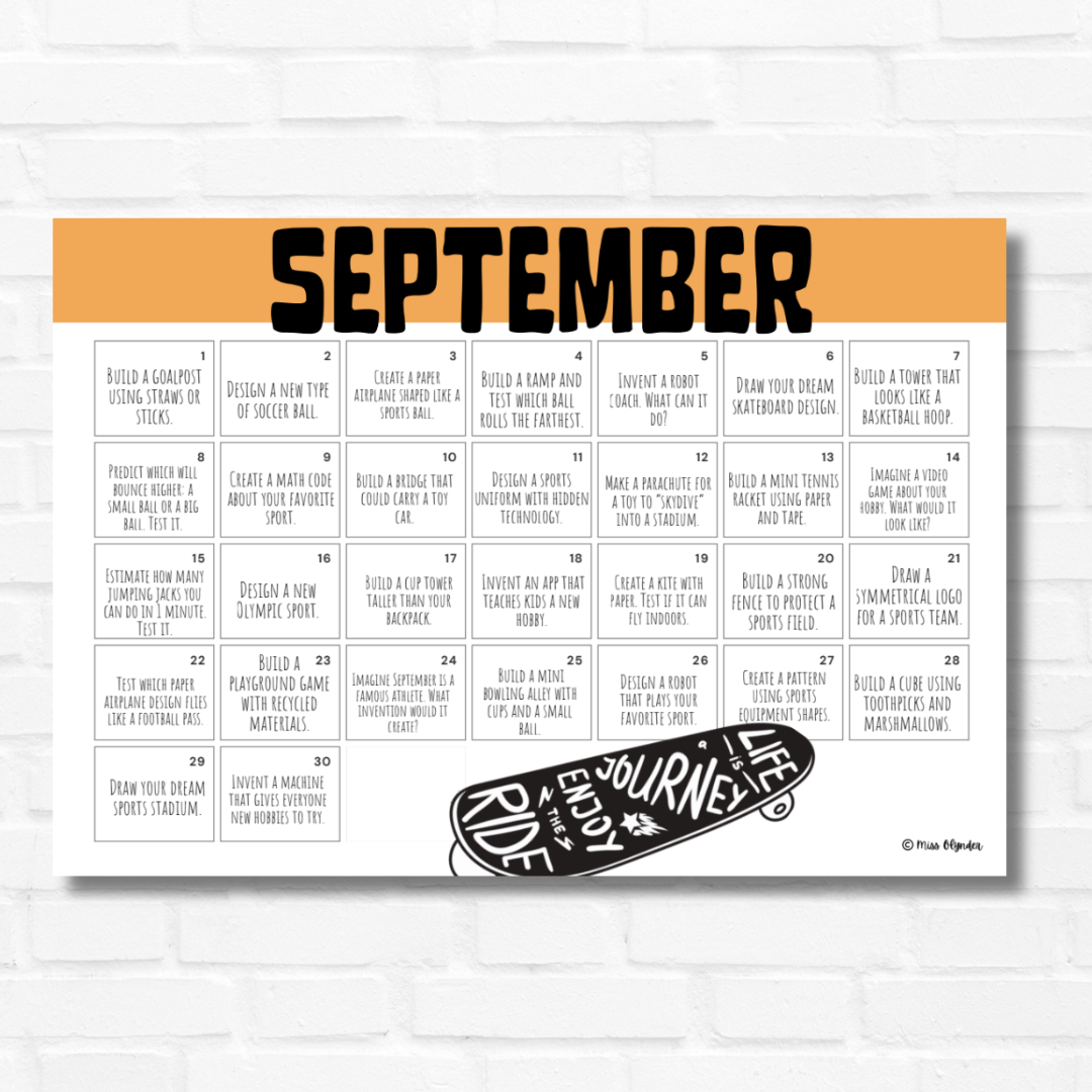 STEM Challenge Calendar – September Daily STEM Activities for Primary ...