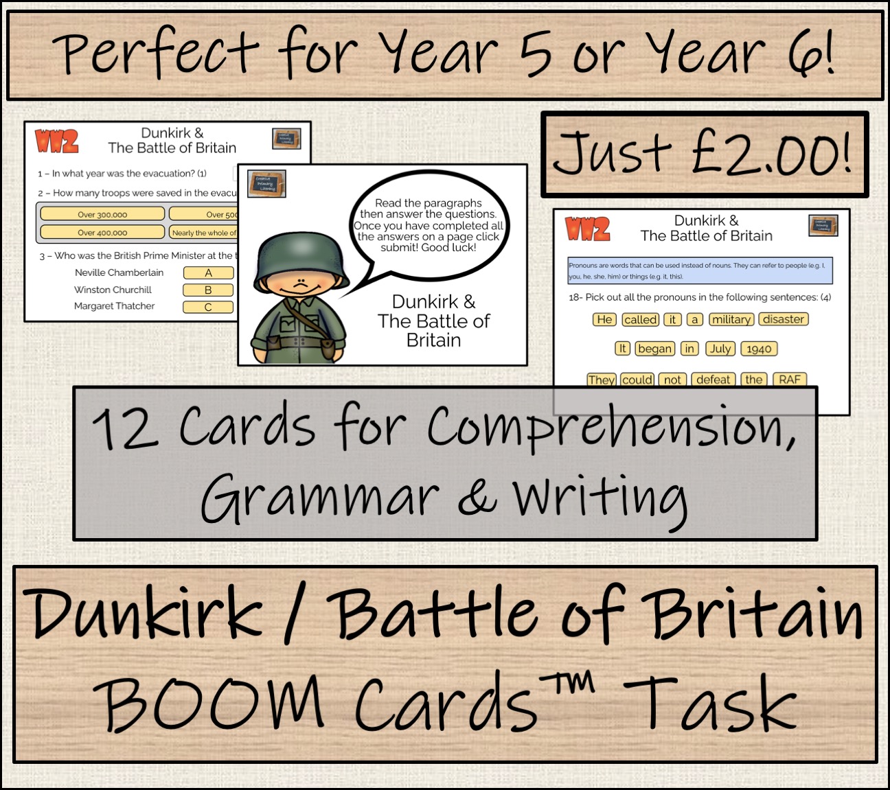 Dunkirk & Battle of Britain - UKS2 BOOM Cards™ Comprehension Activity ...