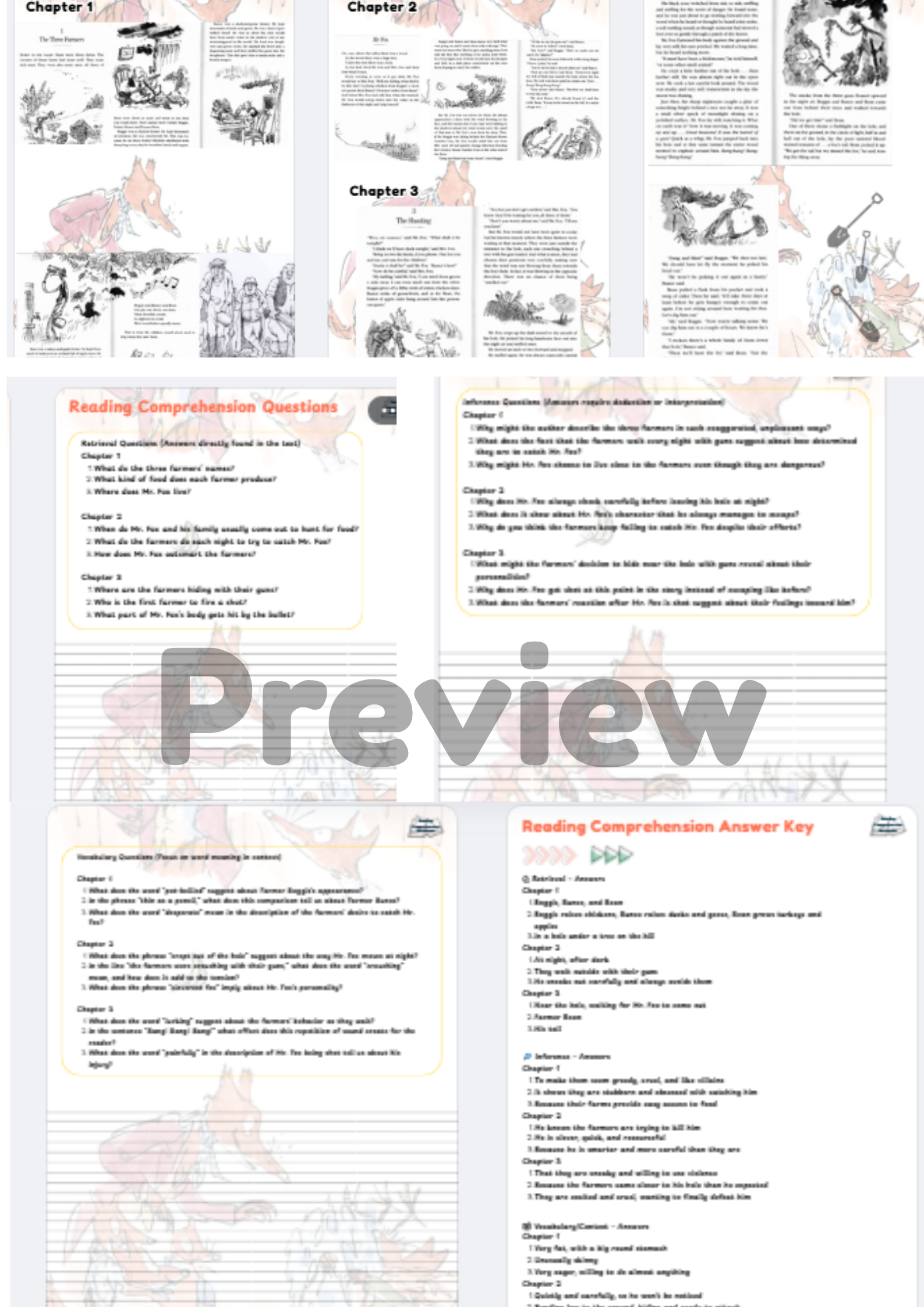Fantastic Mr Fox Chapter 1, 2, 3: Reading Comprehension, Retrieval ...