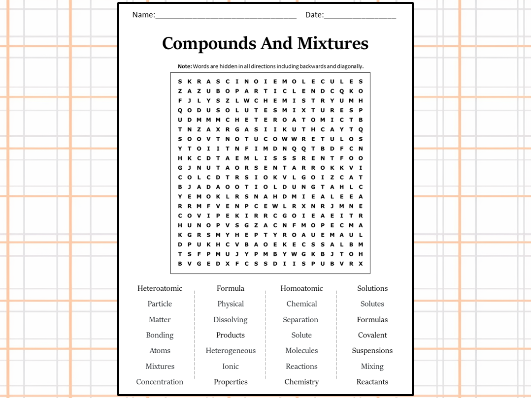 Compounds And Mixtures Word Search Puzzle Worksheet Activity | Teaching ...