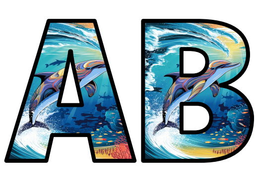 Dolphin Colorful Swimming Ocean Sea Lettering Set Display Title Letters ...