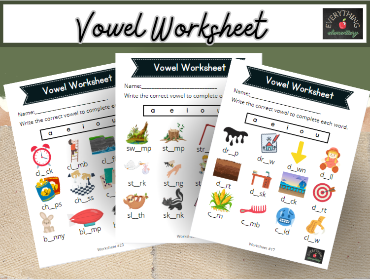 Find the Vowel! Worksheet Pack! Kindergarten | Teaching Resources